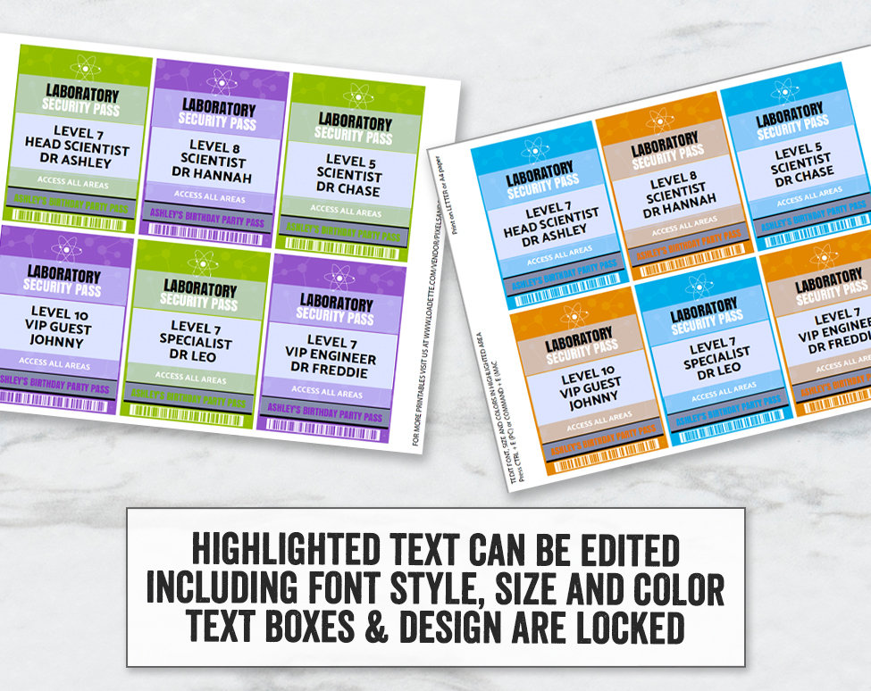 Editable Science Passes Template Printable Science Laboratory - Etsy