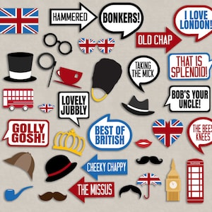 35 British Photo Booth Props, British Themed Party Props, I Love London ...