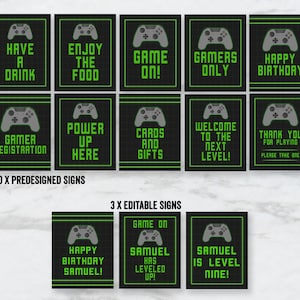 Printable Gamer Party Signs, Editable Gaming Party Signs, Gaming Signs ...