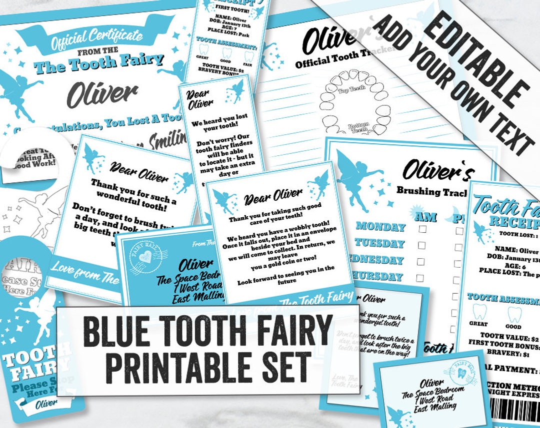 Printable Tooth Fairy Bundle, Blue Printable Tooth Fairy Letters ...