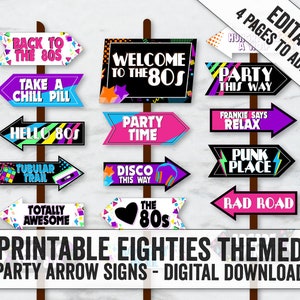 Printable Eighties Party Signs, 80s Arrows, Fun 80s Party Arrow Signs ...