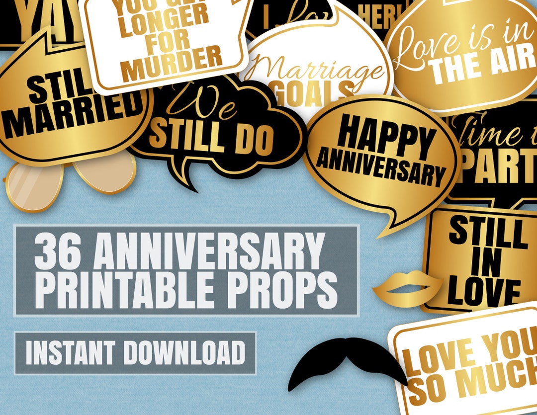 Anniversary Party Printables - Gold Anniversary Party Props, Digital ...