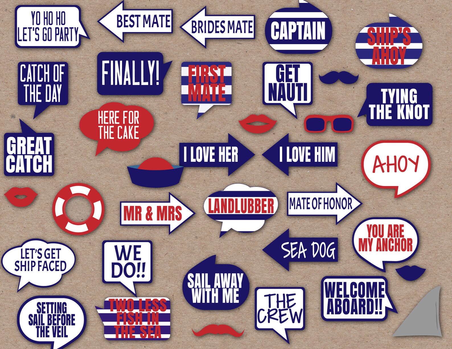 35 Nautical Wedding Photo Booth Printable Props Nautical | Etsy