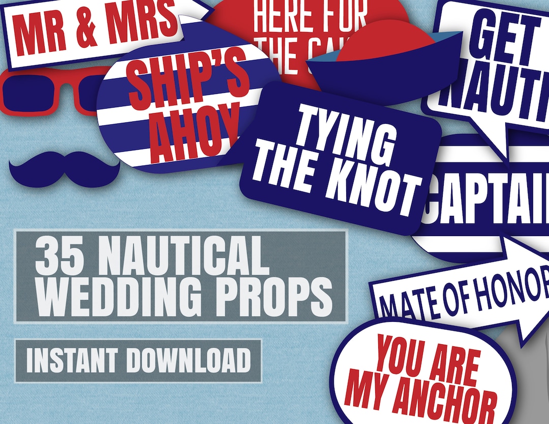 35 Nautical Wedding Photo Booth Printable Props, Nautical Photobooth ...