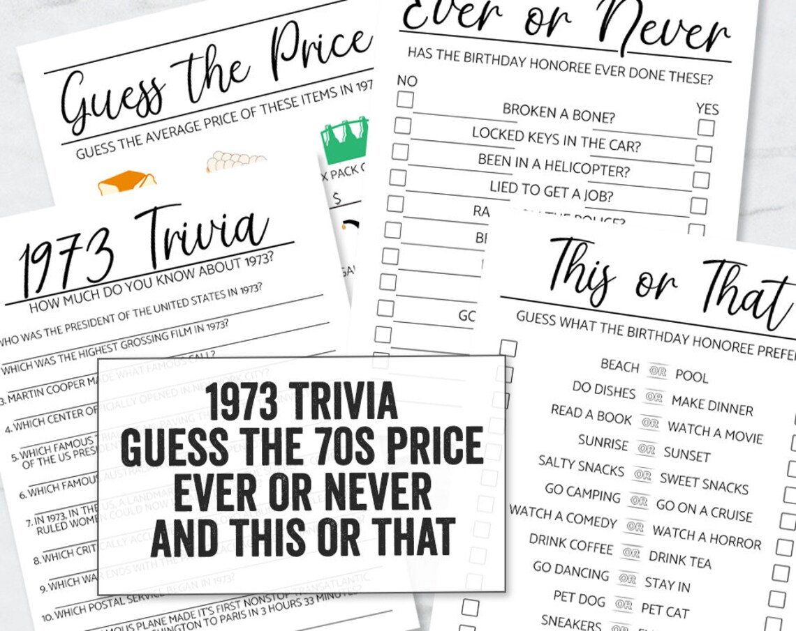 Printable Born in 1973 Birthday Games Printable 50th Birthday - Etsy UK