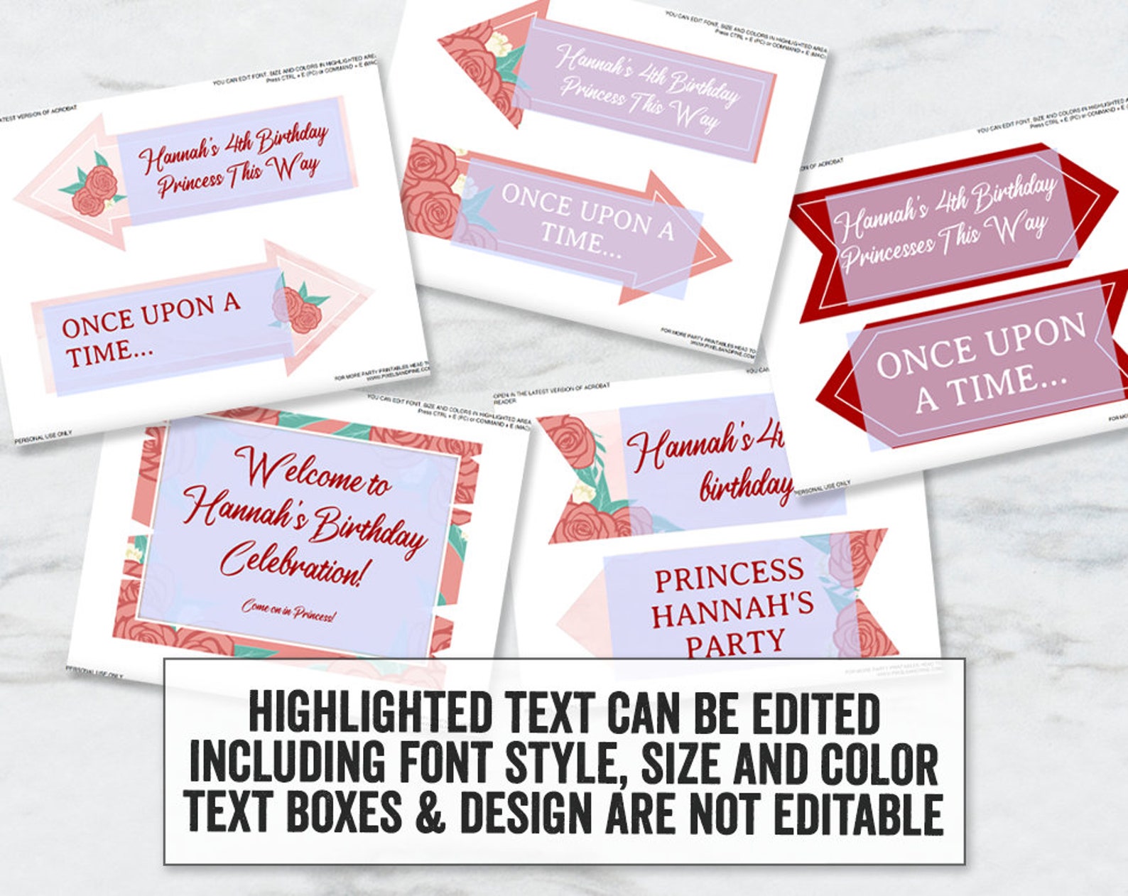 Printable Princess Party Arrows, Add Text Princess Party Sign ...
