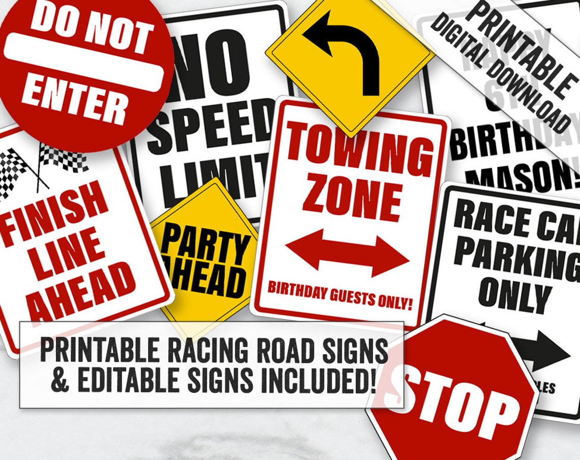Racing Car Party Signs Printable Editable Red Race Car Road - Etsy