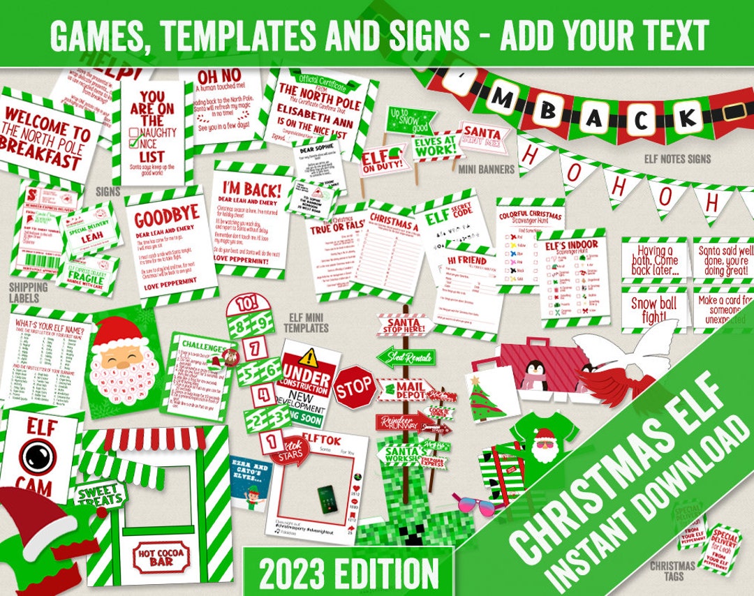 Printable Christmas Elf Bundle, 2023 Elf Games, Elf Bundle Printable ...