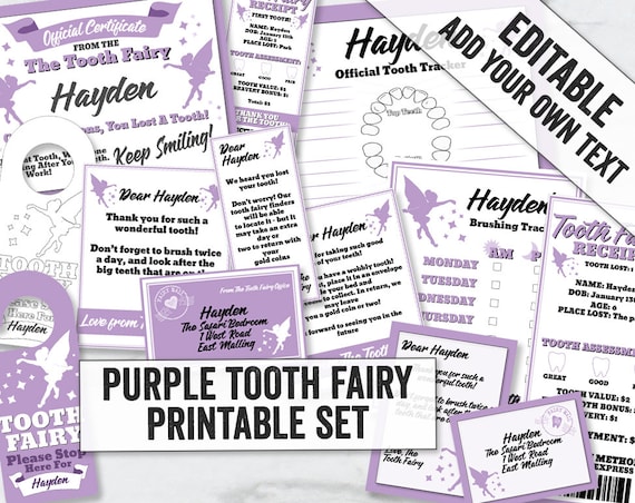 Printable Tooth Fairy Set Purple Printable Tooth Fairy - Etsy