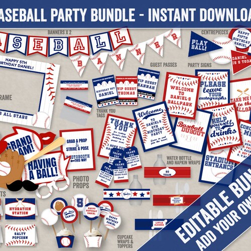 Editable Baseball Party Bundle Printable Baseball Birthday - Etsy