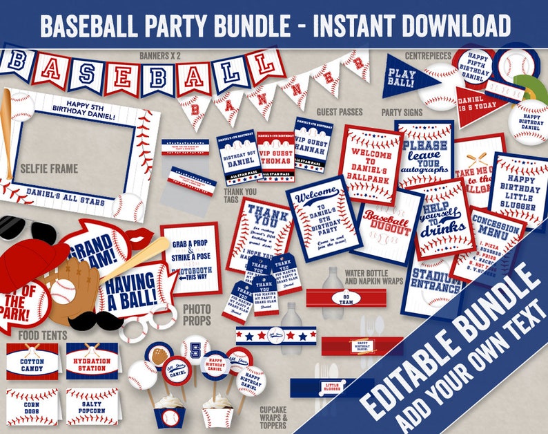 Editable Baseball Party Bundle Printable Baseball Birthday - Etsy