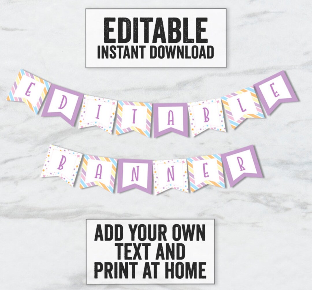 Printable Unicorn Style Banner, Unicorn Party Bunting, Editable Pink ...