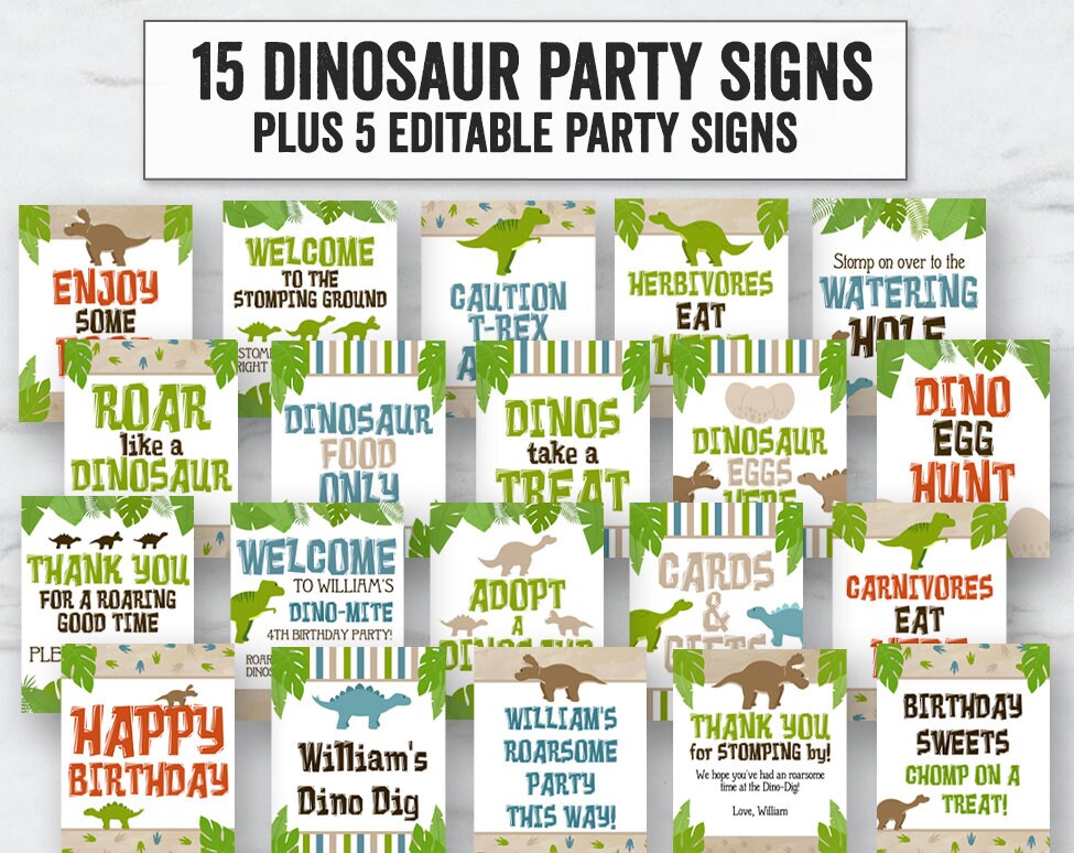 Printable Dinosaur Party Signs Editable Dinosaur Party Signs - Etsy ...