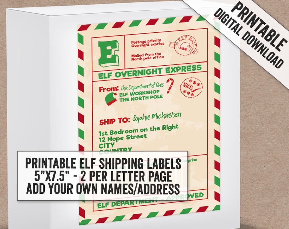Printable Christmas Elf Shipping Label Christmas Elf Parcel - Etsy