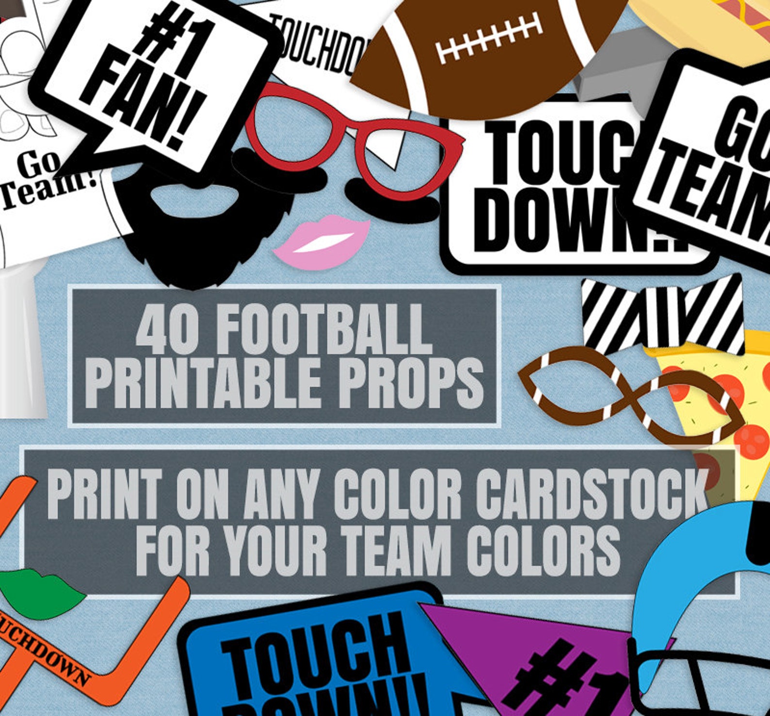 40 Football Printable Any Team Photo Booth Props American - Etsy