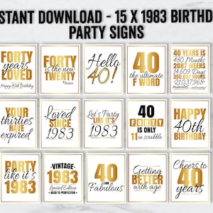 Printable 40th Birthday Signs, Gold Party Signs 1983, Gold 40th ...
