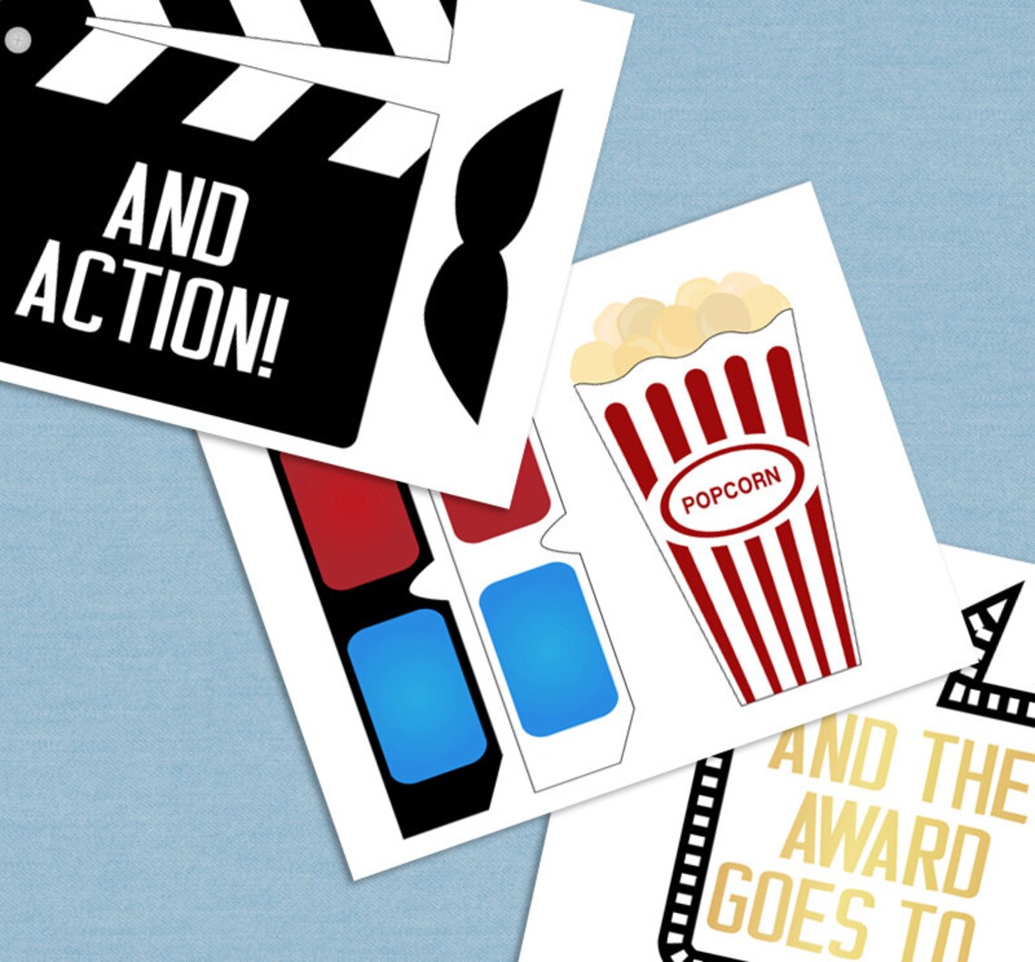 35 Movie Night Party Props, Hollywood Photo Booth Party Prop Ideas, Old ...