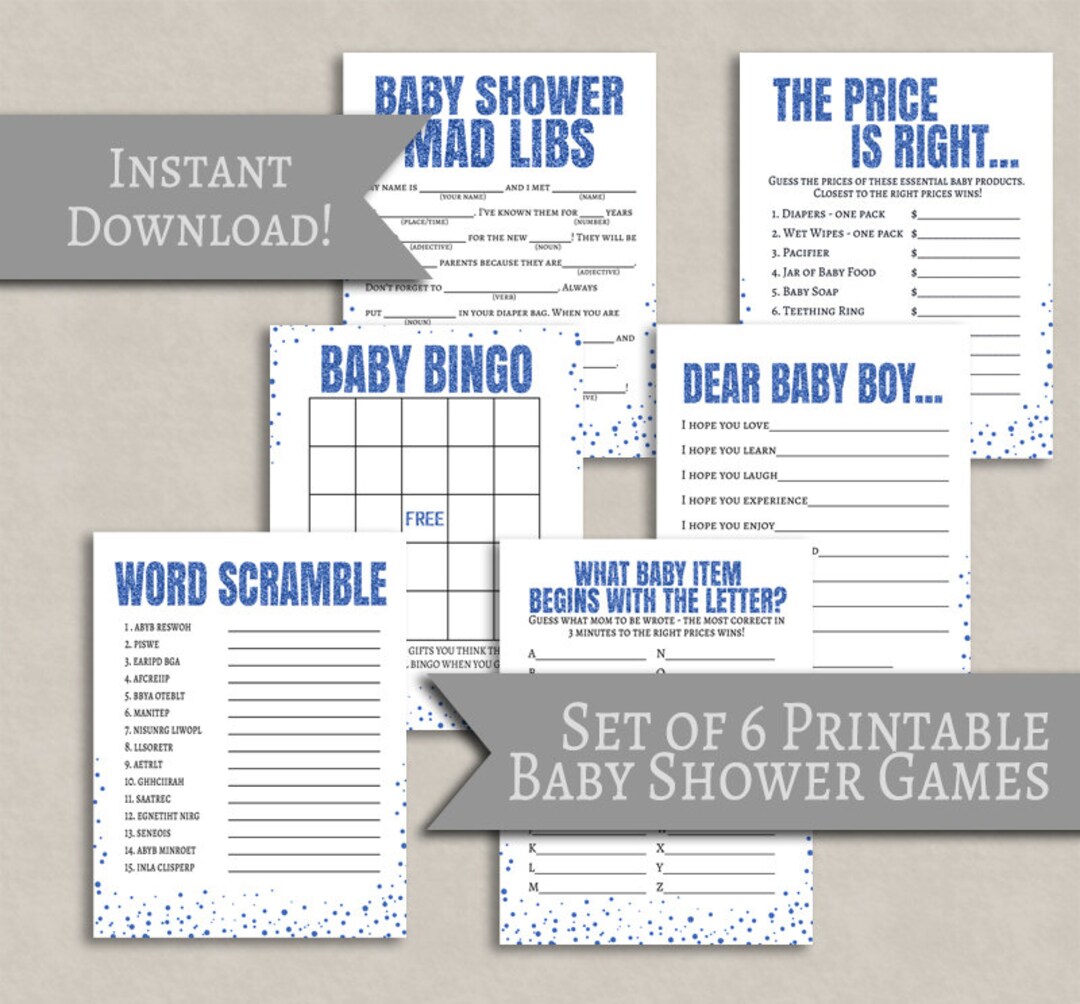 Blue Baby Shower Printable Game Set of 6 It's a Boy Baby - Etsy UK