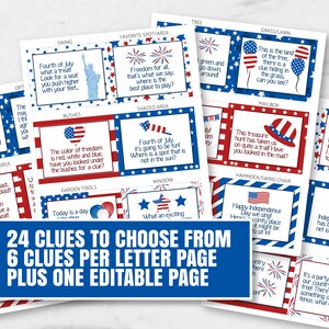 Printable Outdoor 4th July Treasure Hunt Clues, Printable Independence ...
