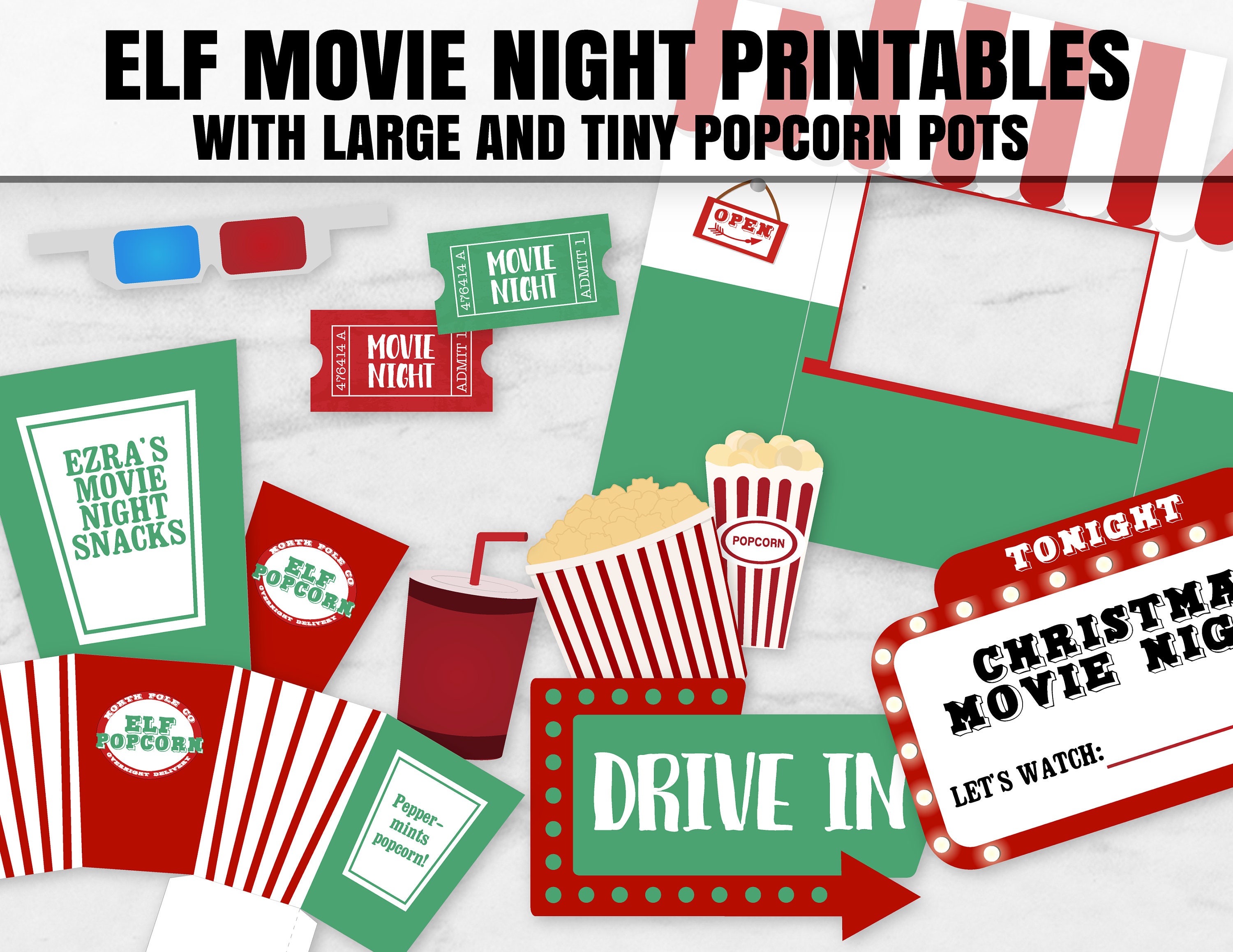 Christmas Elf Movie Night Printables, Instant Download Movie Night Elf ...