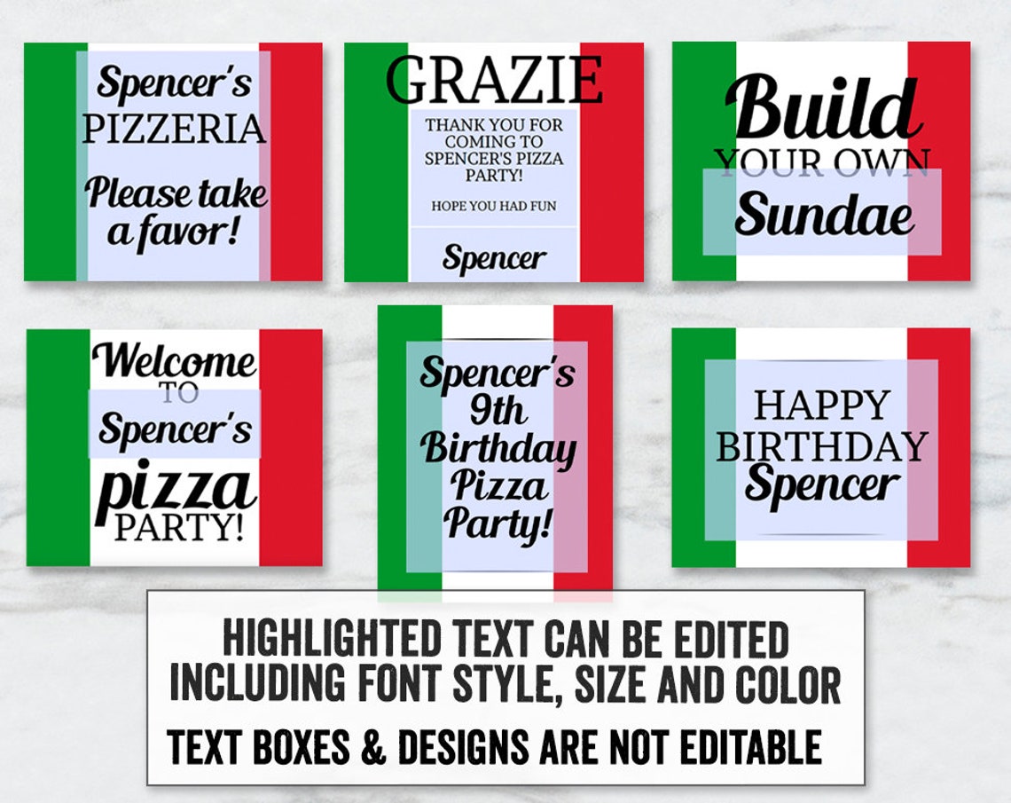 Italian Flag Party Signs, Printable Italian Party Signs, Editable Pizza ...