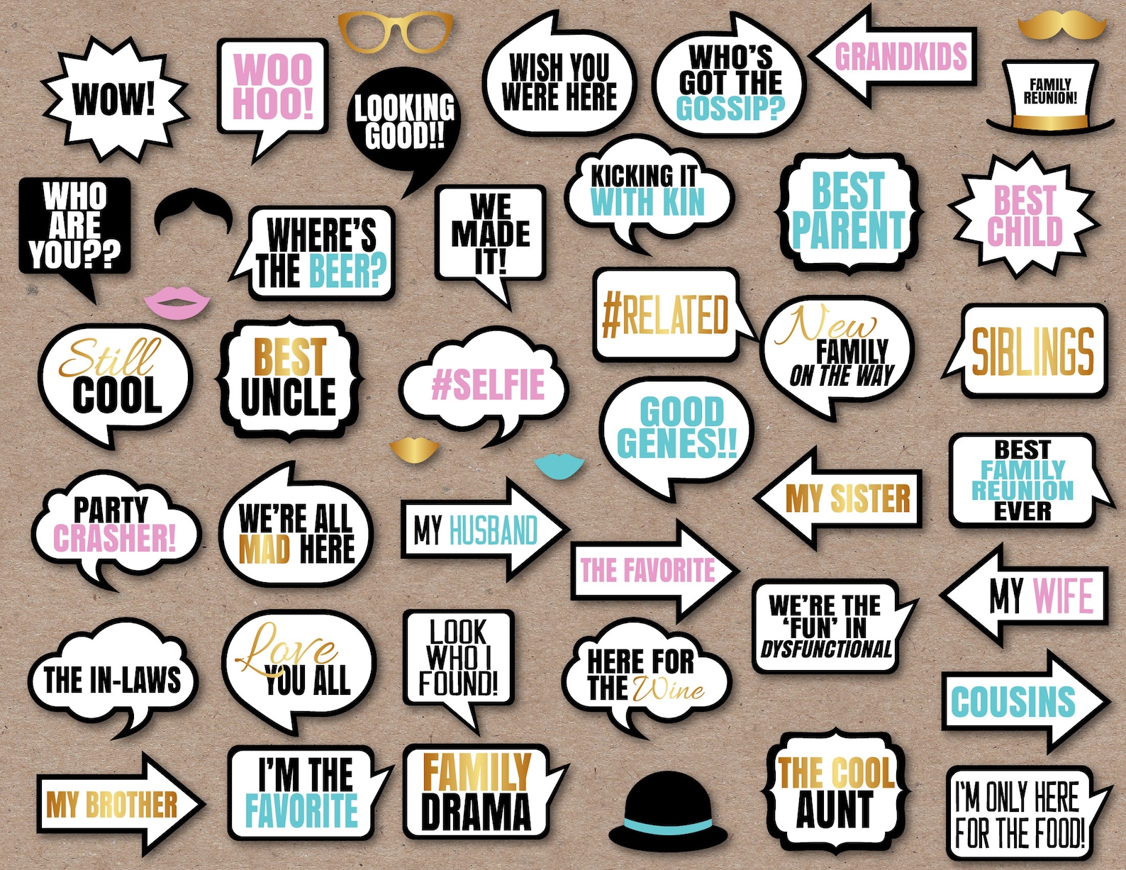 Family Party Photo Booth Props Instant Download Family | Etsy UK