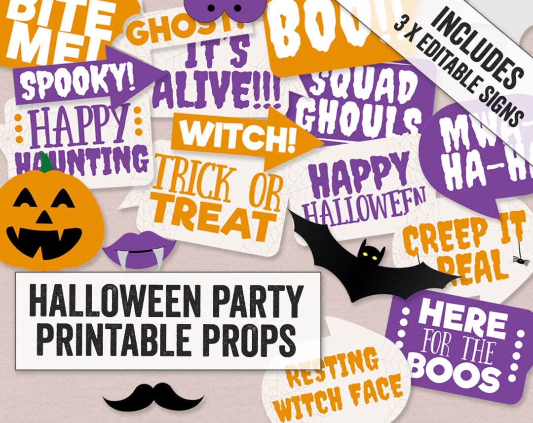 Halloween Printable Party Props, Editable Halloween Party DIY Printable ...