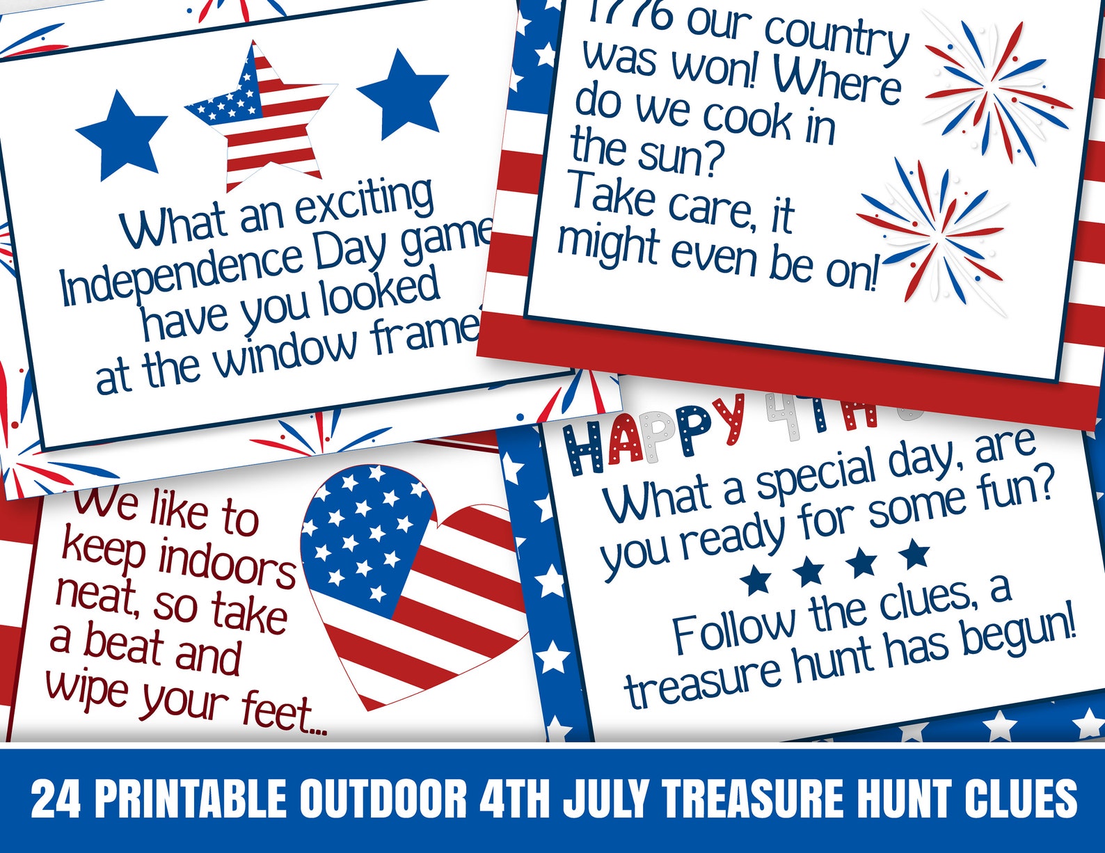 Printable Outdoor 4th July Treasure Hunt Clues, Printable Independence ...
