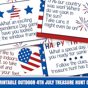 Printable Outdoor 4th July Treasure Hunt Clues, Printable Independence ...