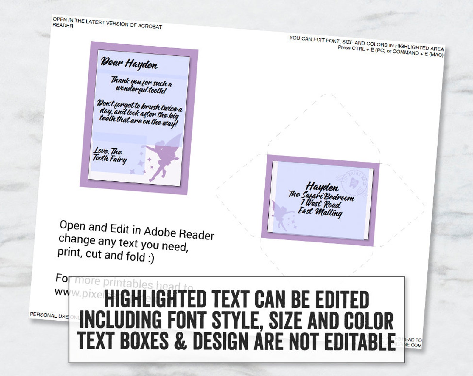 Mini Printable Tooth Fairy Letter Mini Purple Toothfairy - Etsy