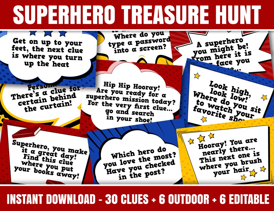 Superhero Treasure Hunt Printable, Birthday Scavenger Hunt Printable ...