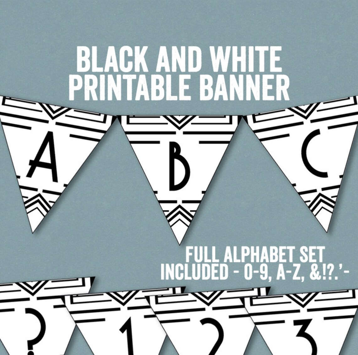 Printable Bunting Black and White party decor any color any | Etsy