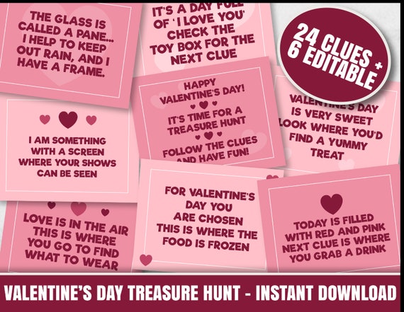 Printable Valentine's Day Treasure Hunt Clues | Etsy