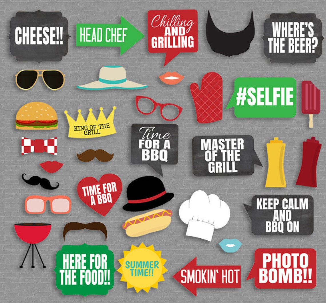 35 BBQ Party Prop Printables, Barbeque Photo Props, BBQ Theme Party ...