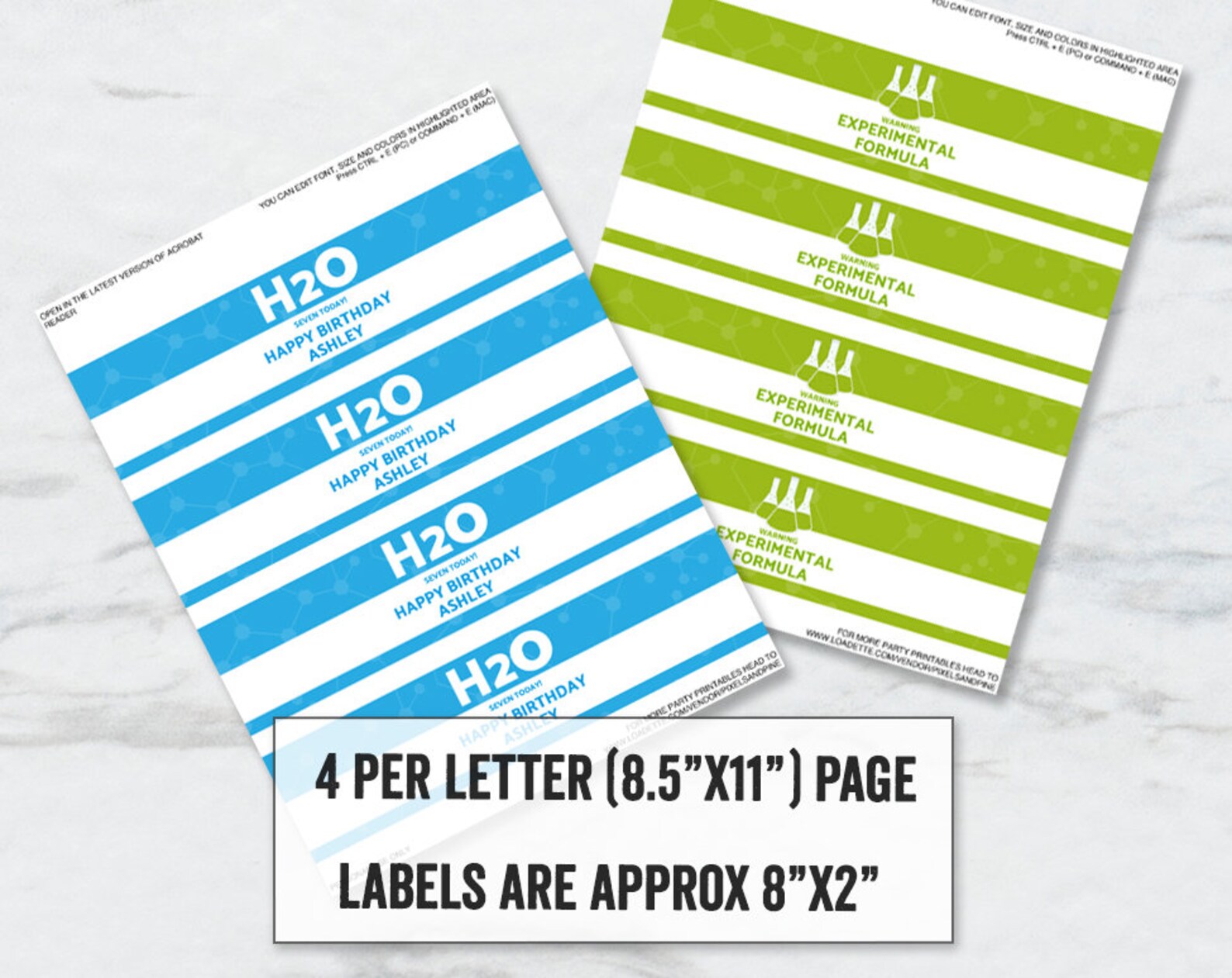 Science Water Bottle Labels, Editable H20 Water Bottle Wrap Labels, Mad ...