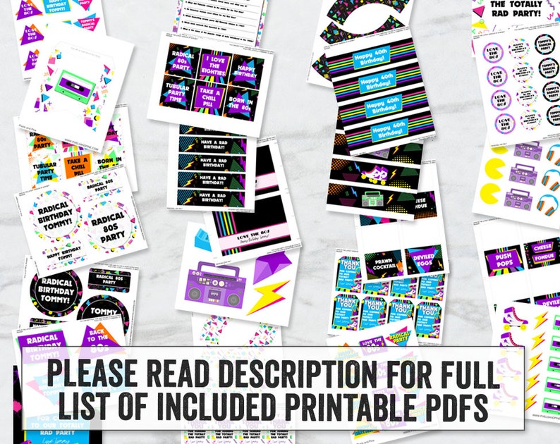 Printable Eighties Party Bundle, Editable 80s Themed Pack Set ...