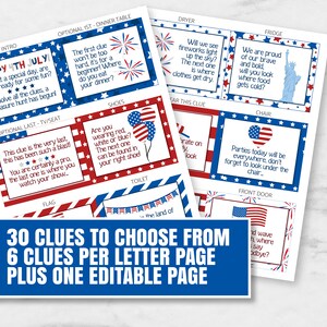 Printable 4th July Treasure Hunt Clues, Indoor Printable Independence ...