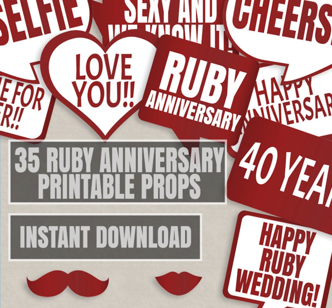 35 Ruby Anniversary Prop Printables, 40th Anniversary Props, Wedding ...