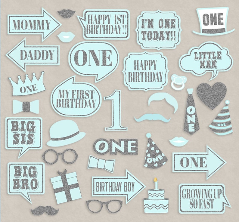 35 Boy's First Birthday Party Props, 1st Birthday Photo Props, Boy's ...
