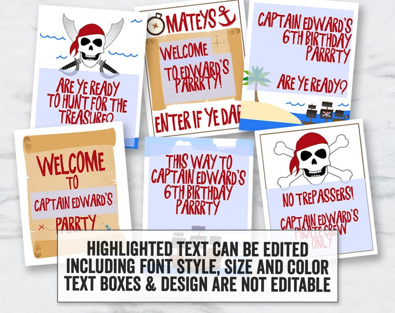 Printable Pirate Party Signs Printable Pirate Signs Editable - Etsy