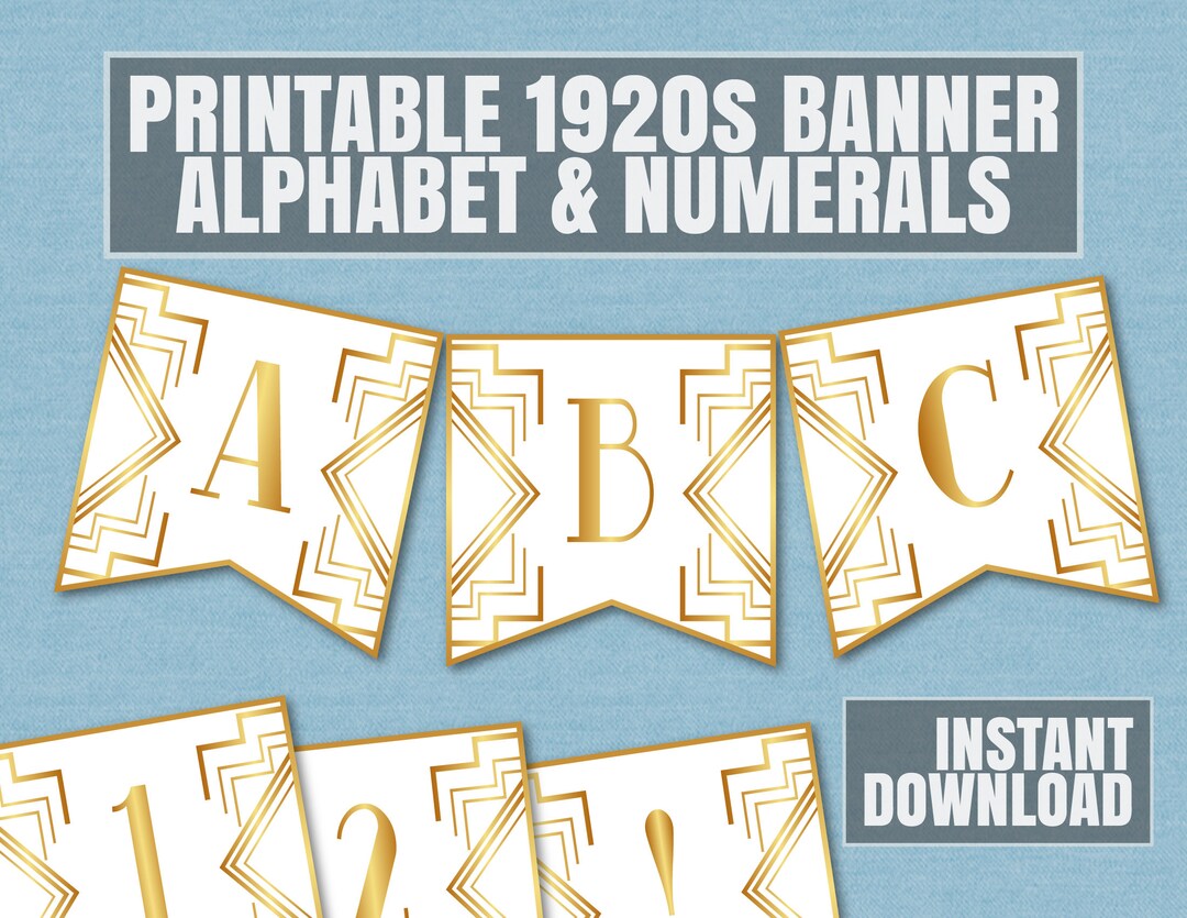 Printable White 1920s Banner, Party Gatsby Theme Printable Decor ...
