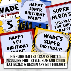 Superhero Printable Party Signs, Editable Super Hero Party Signs, Super ...
