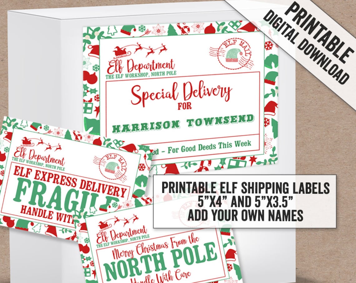 Printable Elf Shipping Label Printable Elf Christmas Parcel - Etsy ...