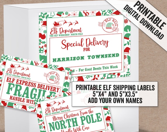 Printable Elf Shipping Label Printable Elf Christmas Parcel - Etsy UK