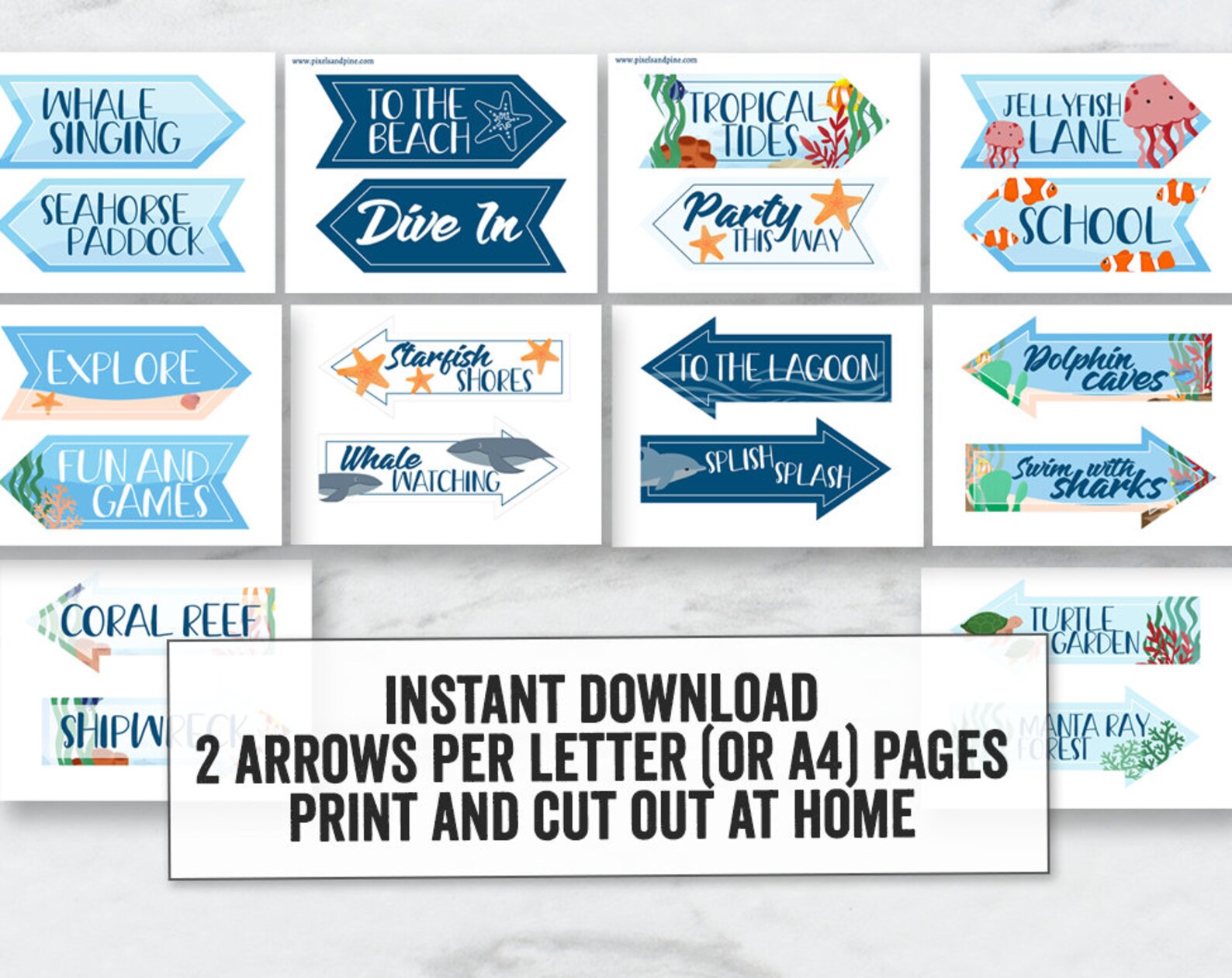 Printable Under the Sea Arrows, Fun Under the Sea Party Arrow Signs ...