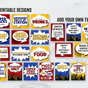 Superhero Printable Party Signs, Editable Super Hero Party Signs, Super ...
