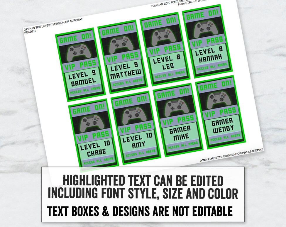 Editable Gamer ID Passes Template Printable Gaming Party - Etsy UK