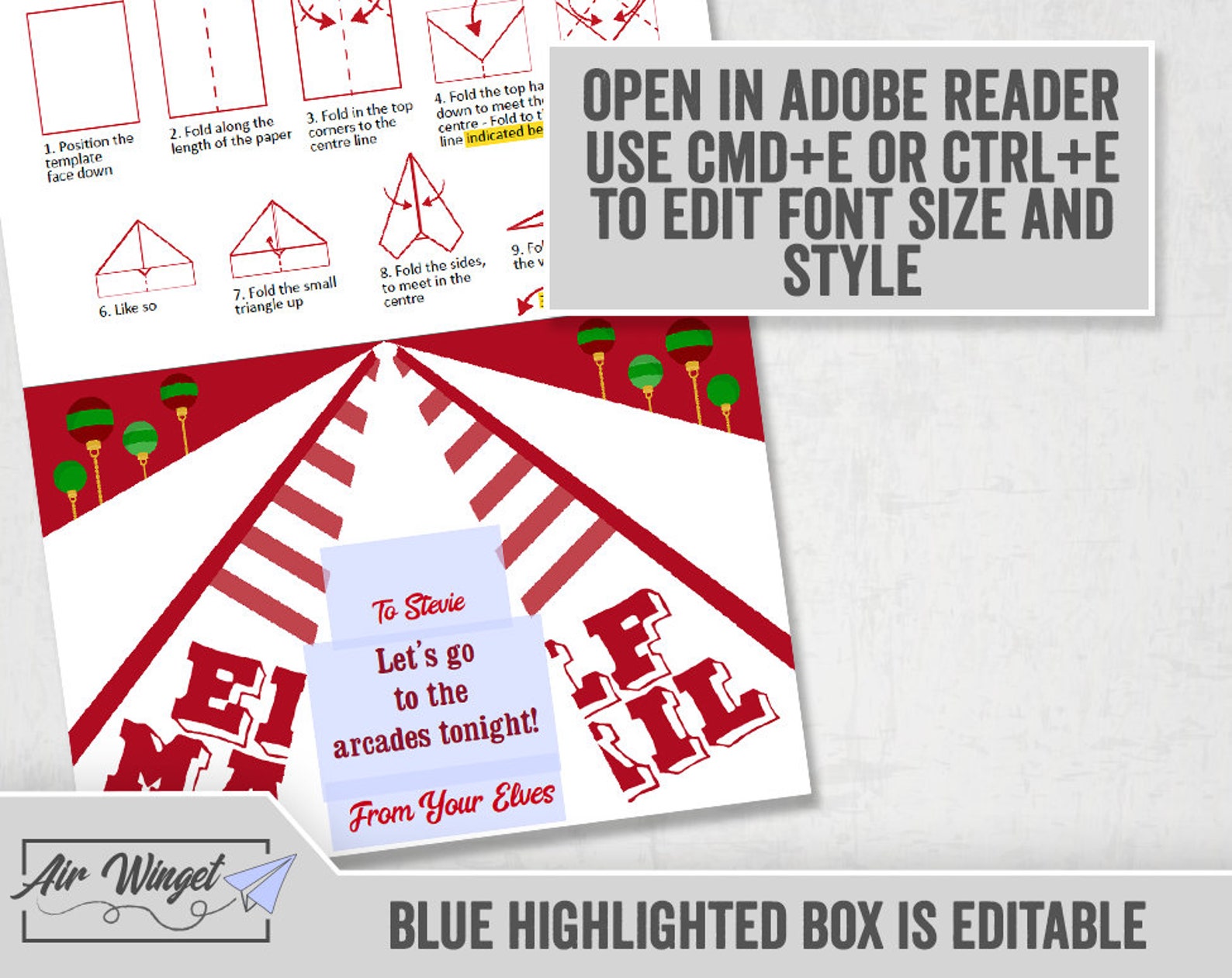 Printable Paper Airplane Elf Template Editable Christmas Elf - Etsy