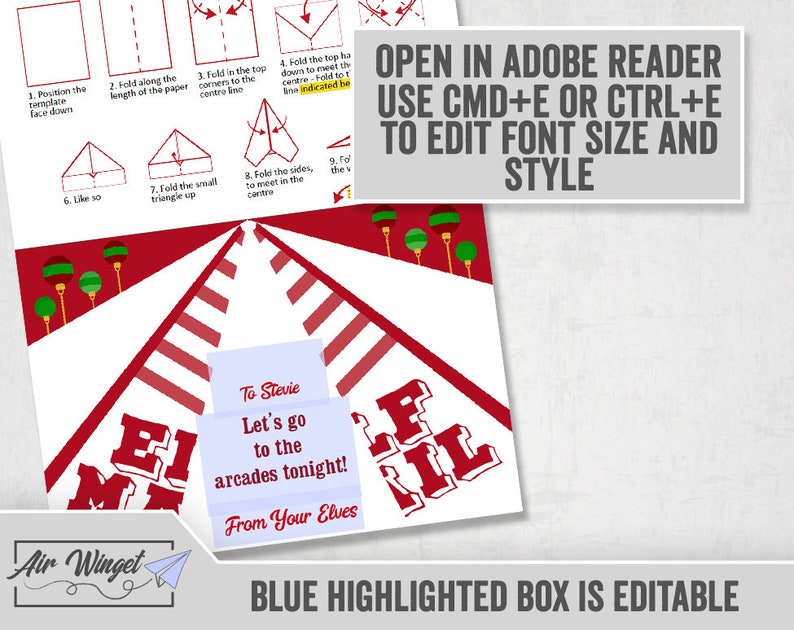 Printable Paper Airplane Elf Template Editable Christmas Elf - Etsy