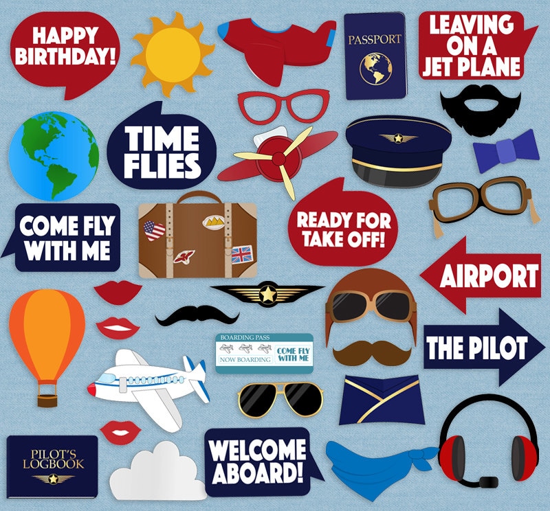 35 Pilot Party Props Airplane Party DIY Printable Photo Booth | Etsy